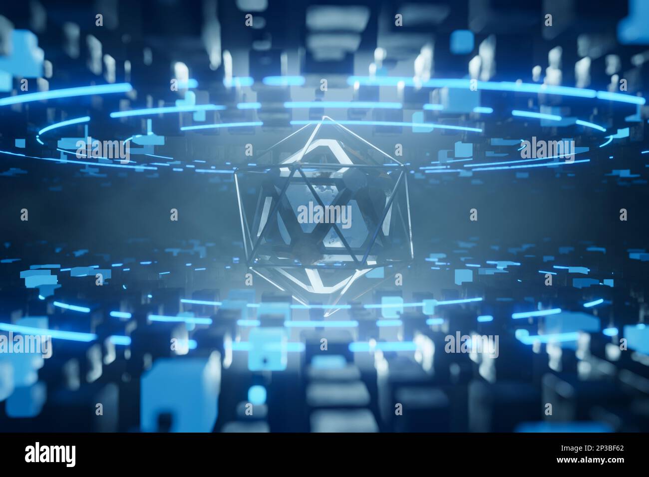 Futuristic data stream 3d illustration. AI or Data transfer technology. Cyberpunk, Big data and ...