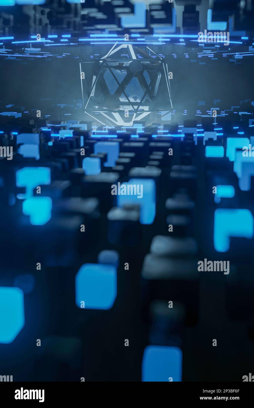 Futuristic data stream 3d illustration. AI or Data transfer technology ...