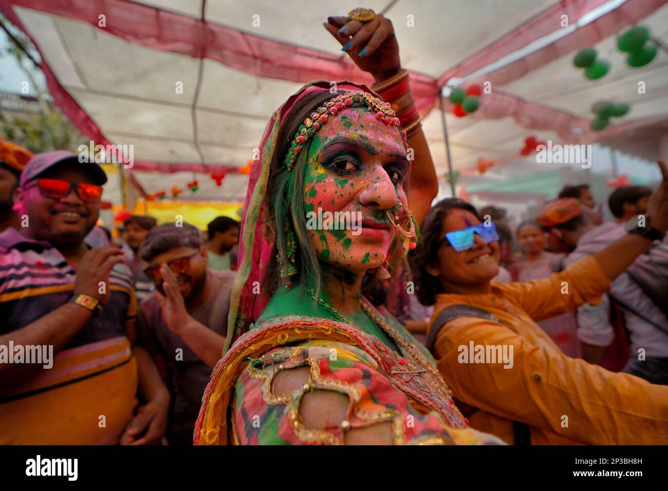 Mathura, India. 04th Mar, 2023. A colourful face of Holi seen on the ...