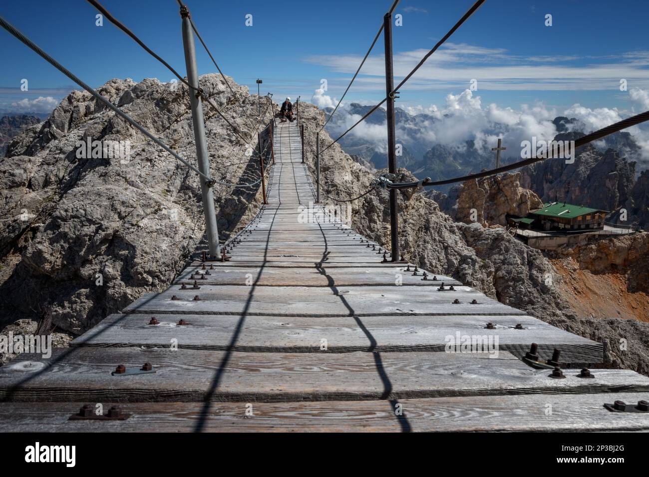View of the famous suspension bridge and shelter in the Italian ...