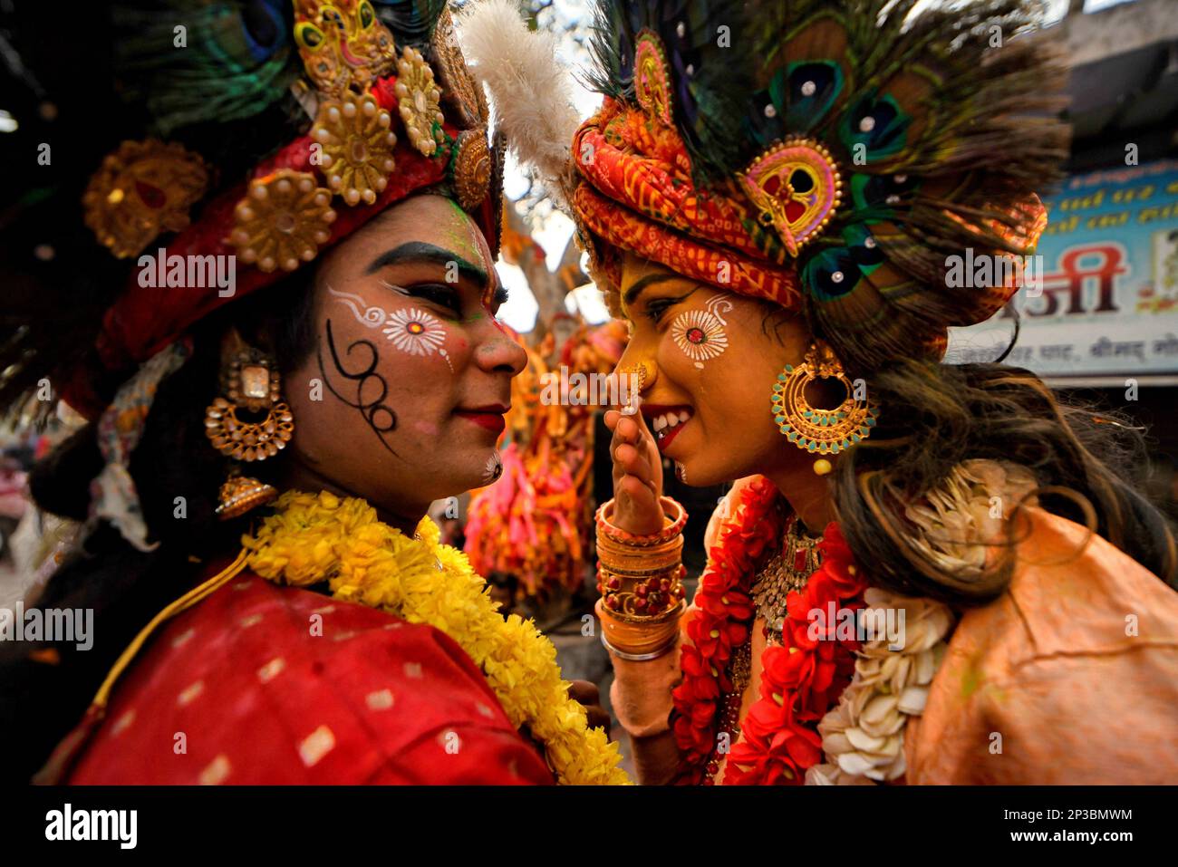 Hindu devotees are seen dressed as Lord Krishna as per Hindu Mythology ...