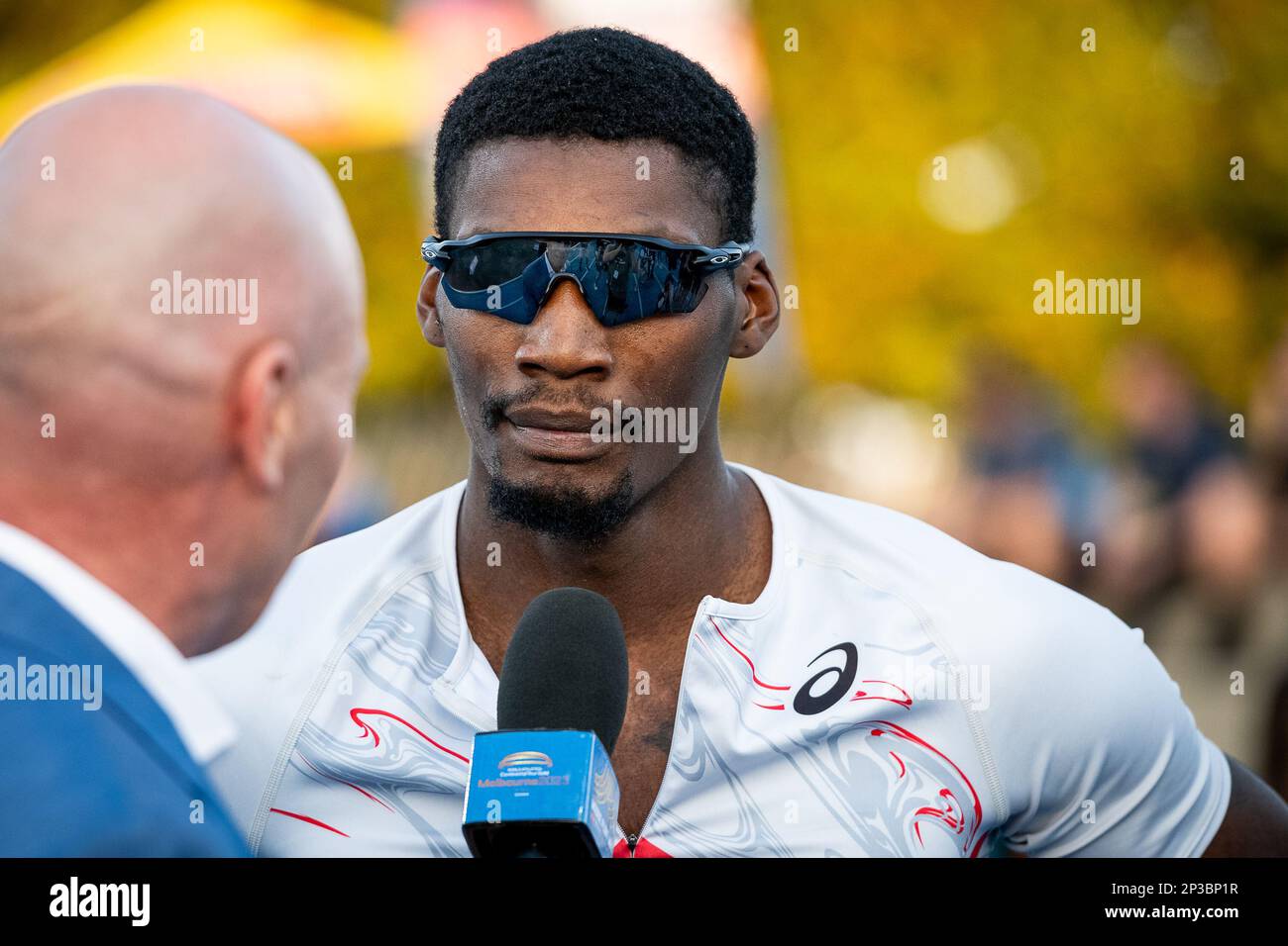 Fred Kerley (USA) being interviewed after winning the Mens 200m at the ...