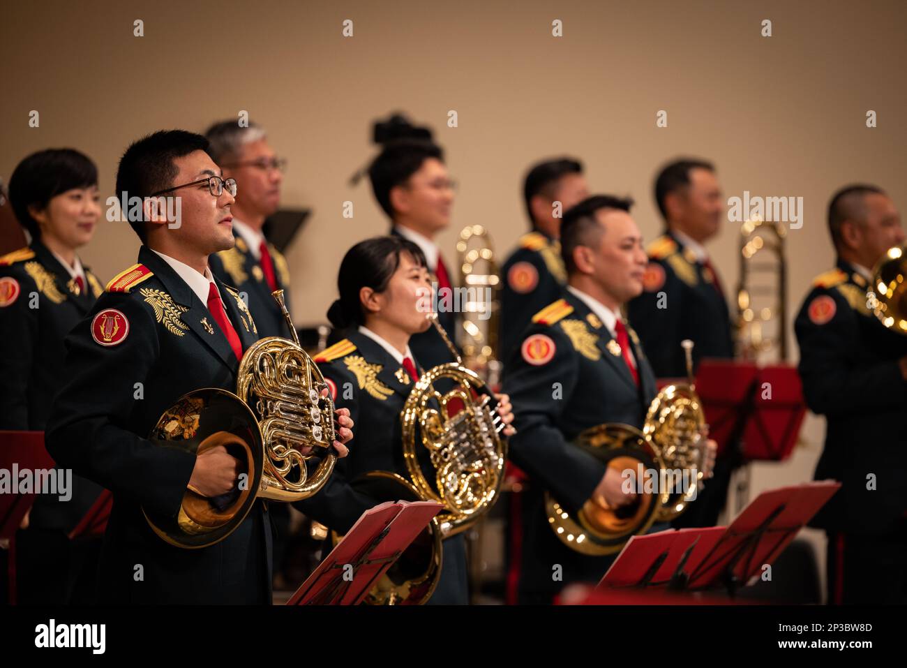 Members of the Japan Ground Self-Defense Force 15th Brigade Band face ...