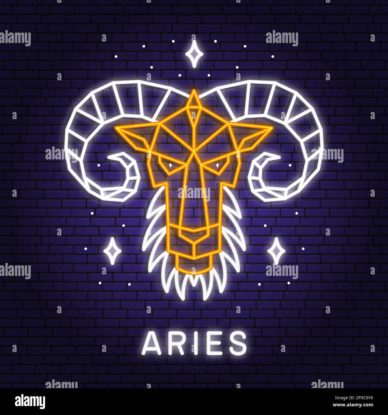 Zodiac astrology horoscope neon sign aries linear design. Vector illustration. Elegant line art ...