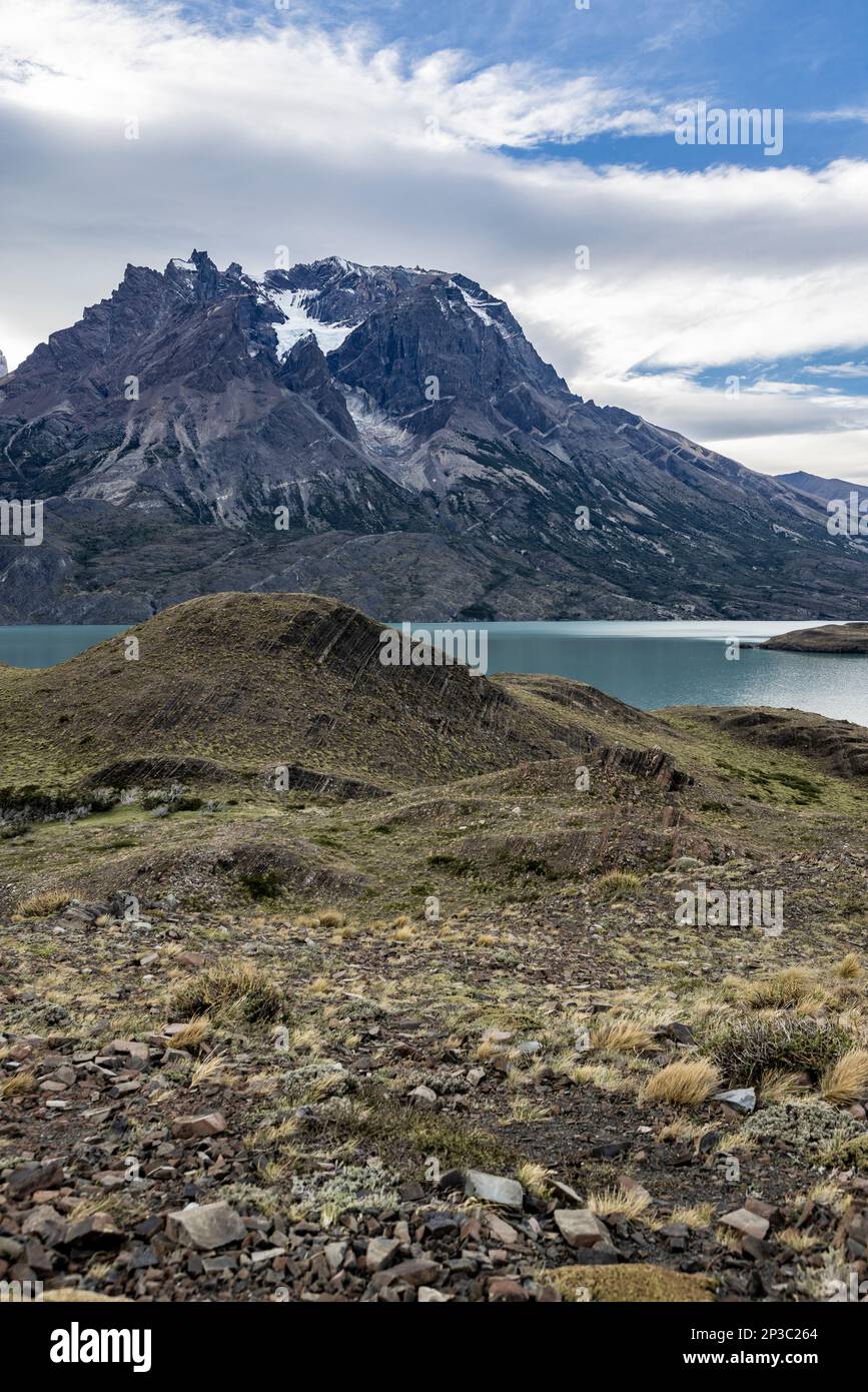 Impressive mountains and a lake with turquoise water at Torres del ...