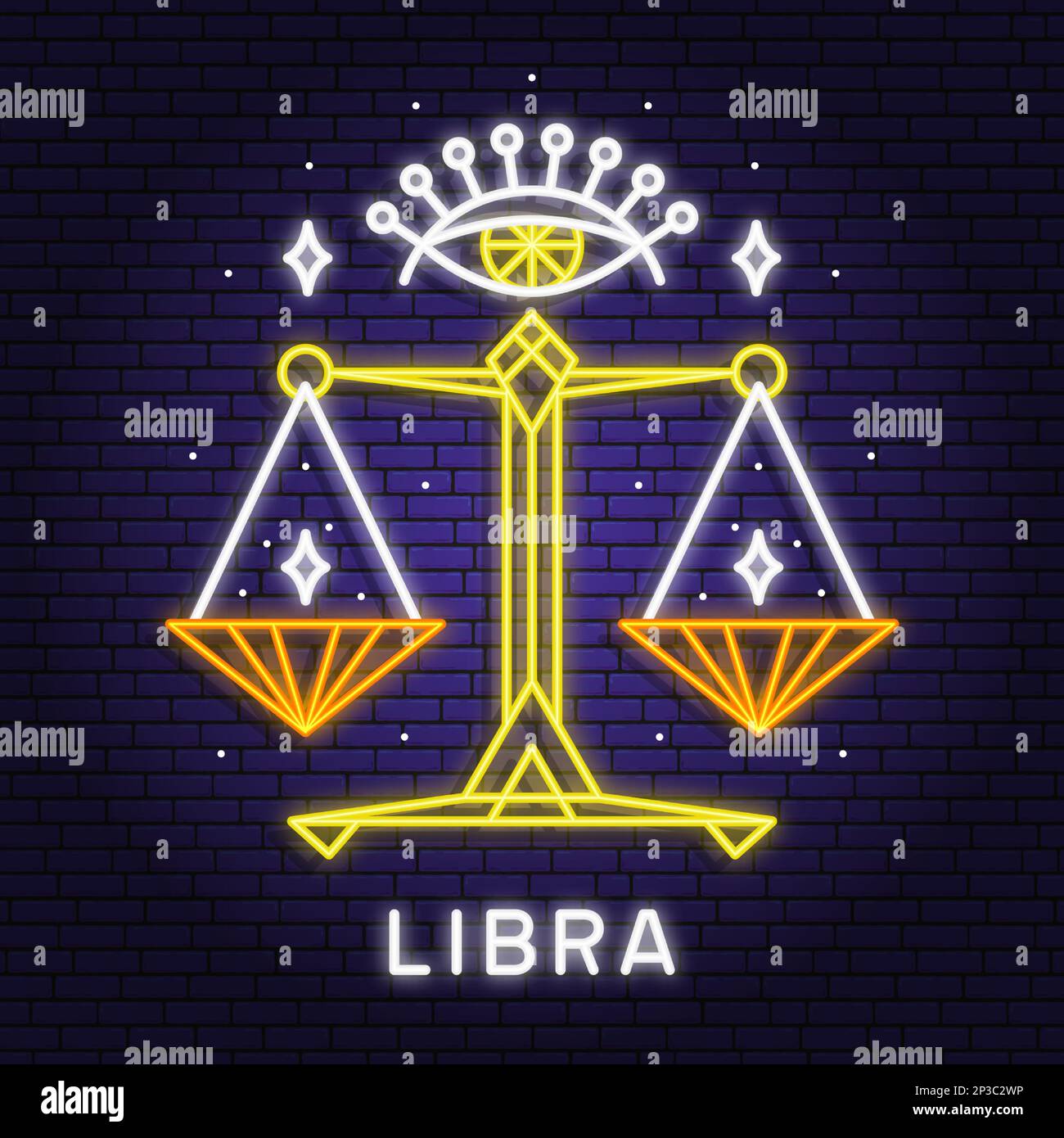 Zodiac astrology horoscope neon sign Libra linear design. Vector illustration. Elegant line art ...