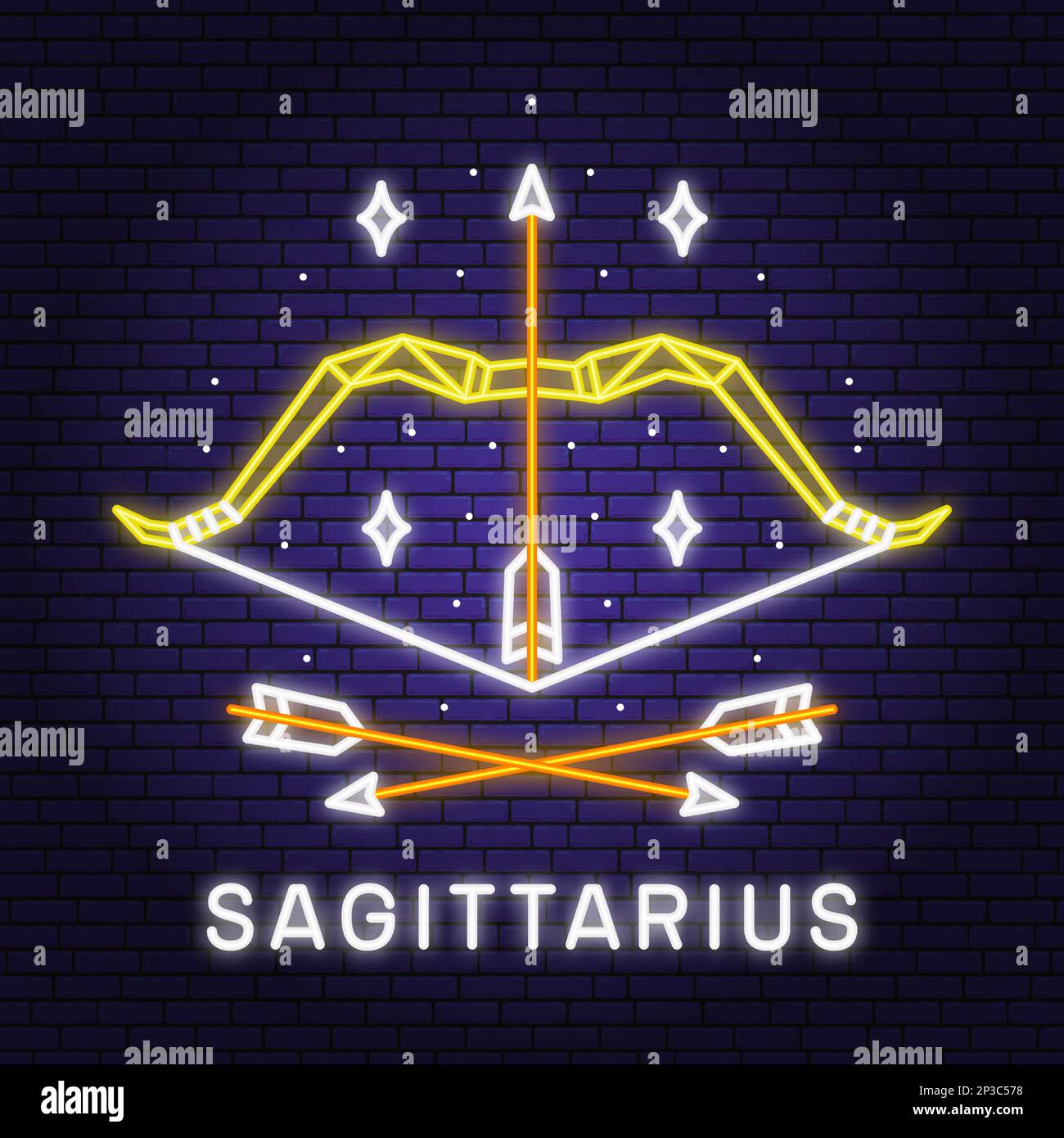 Zodiac astrology horoscope neon sign sagittarius linear design. Vector illustration. Elegant ...