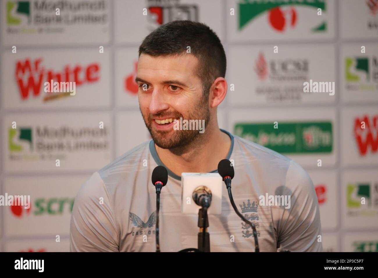 England ODI Cricketer Mark Wood attends a pre-match press conference at ...