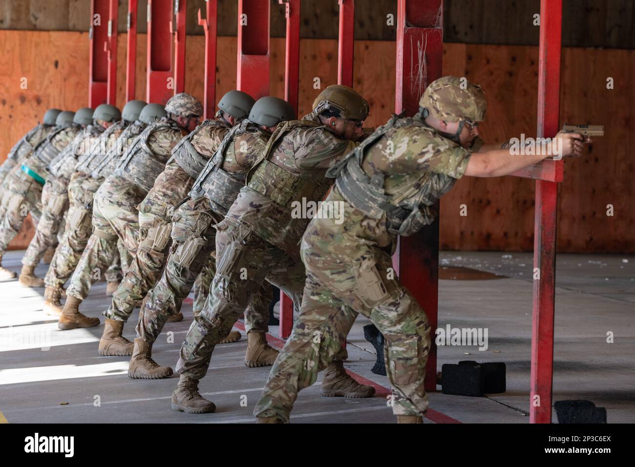 U.S. Air Force Airmen assigned to Moody Air Force Base, get into a firing position before ...