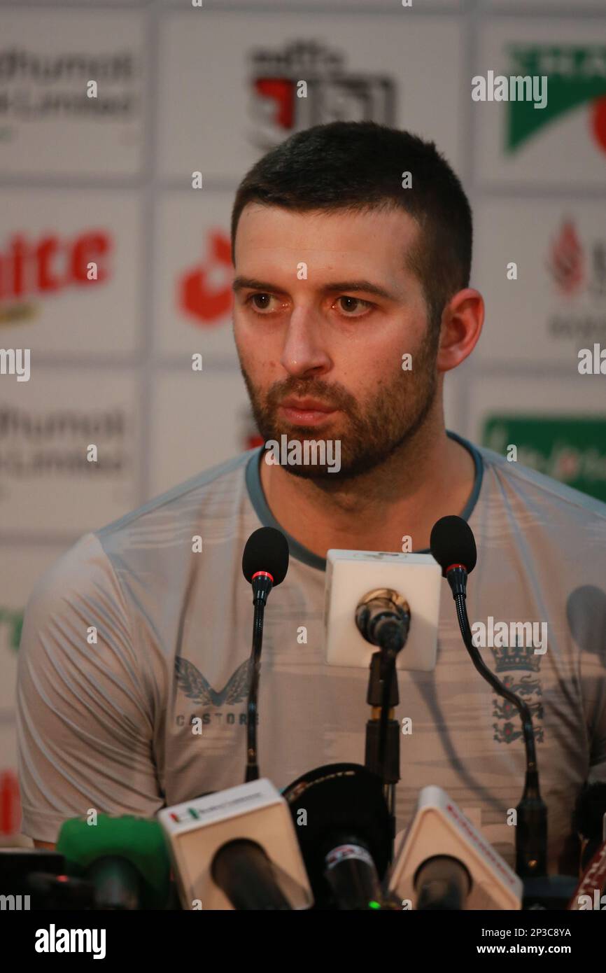 England ODI Cricketer Mark Wood attends a pre-match press conference at ...