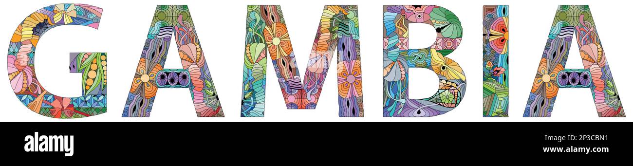 Vector word Gambia. Hand-painted art design. Illustration for t -shirt ...