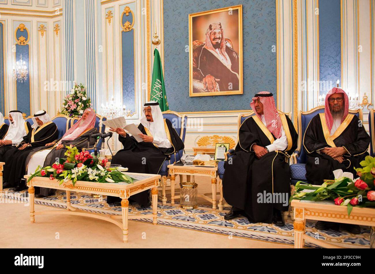 In this photo provided by the Saudi Press Agency, Saudi King Salman ...