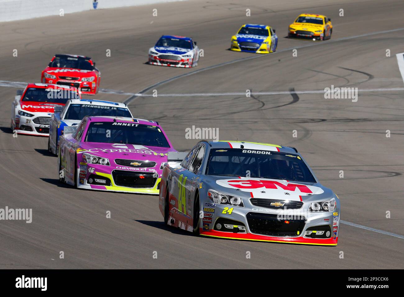 Jeff Gordon (24) and Michael Annett (46) during the NASCAR Kobalt 400 ...
