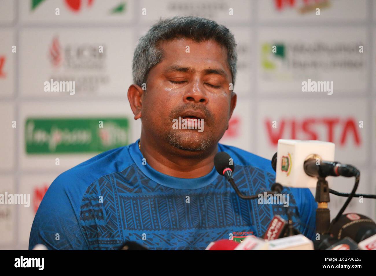 Bangladeshi spin bowling coach Rangana Herath attends a pre-match press ...