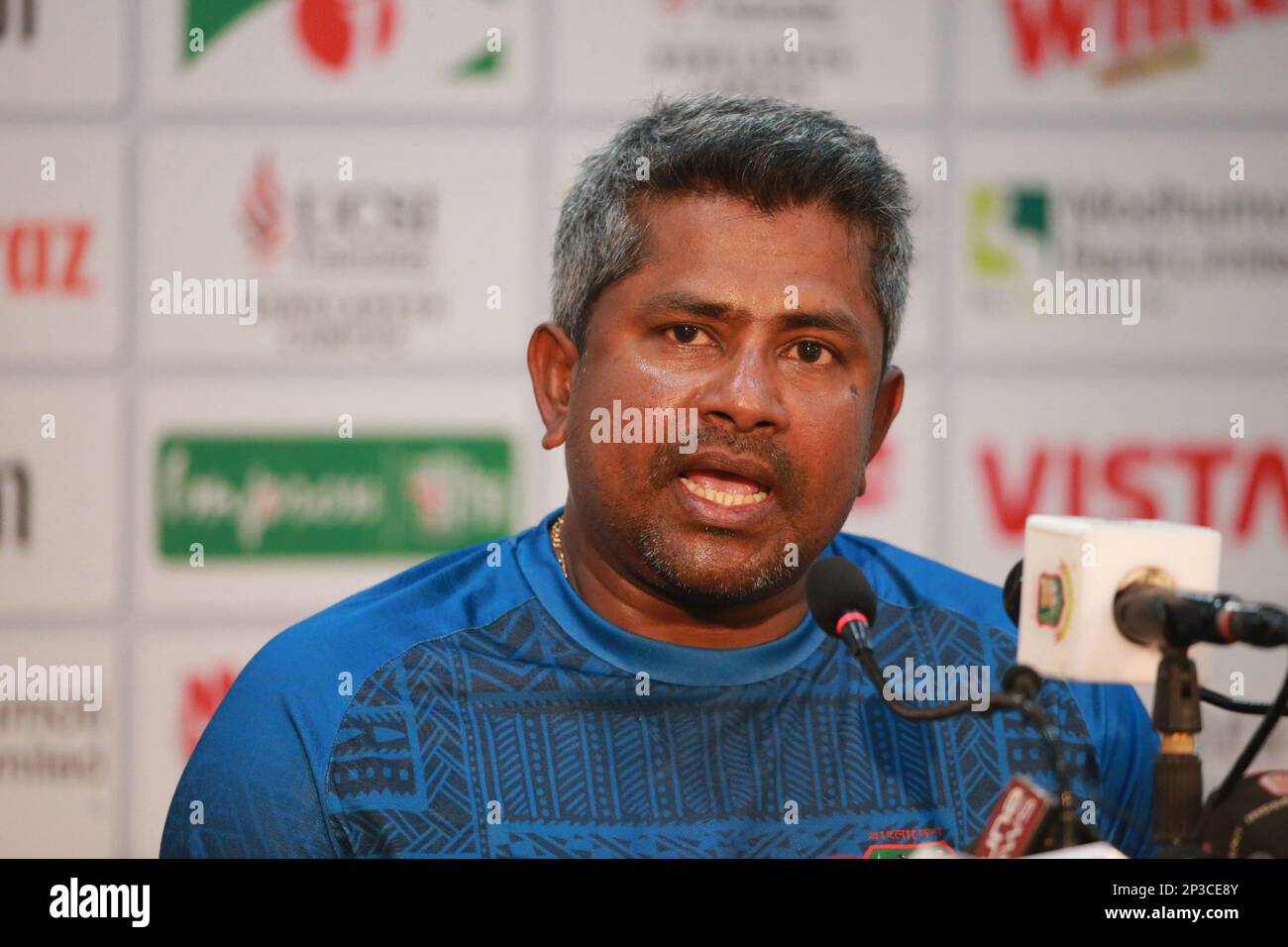 Bangladeshi spin bowling coach Rangana Herath attends a pre-match press ...