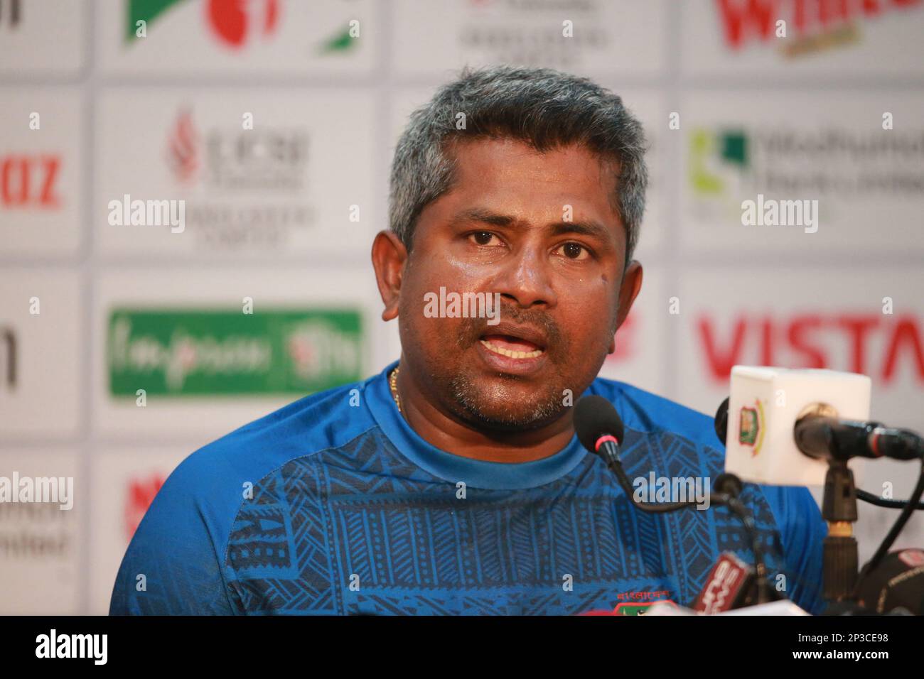 Bangladeshi spin bowling coach Rangana Herath attends a pre-match press ...