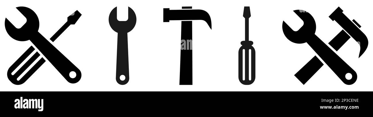 Service and tool vector icon set, collection of workshop symbols ...