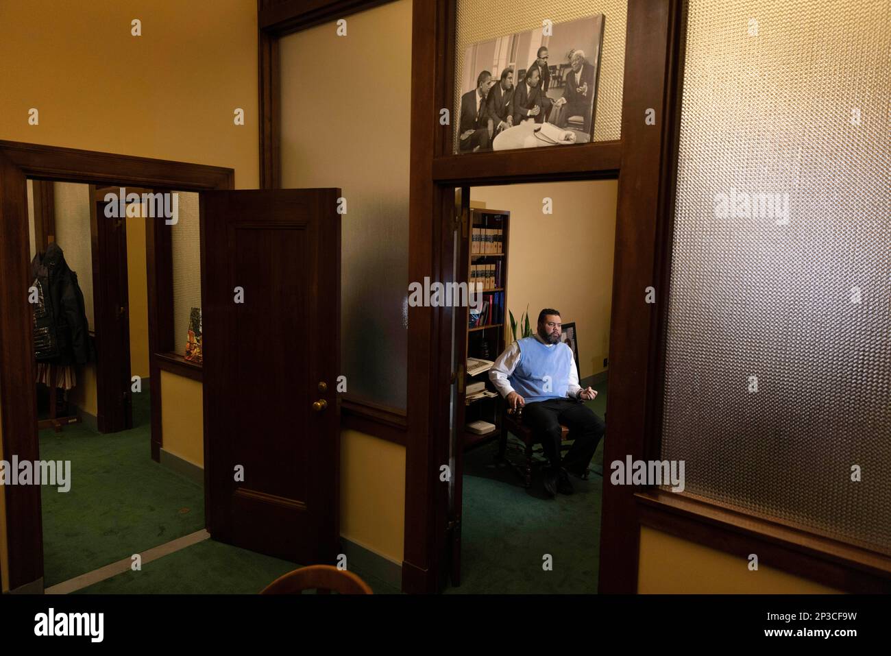 Nebraska state Sen. Justin Wayne sits in his office on Wednesday, Feb ...