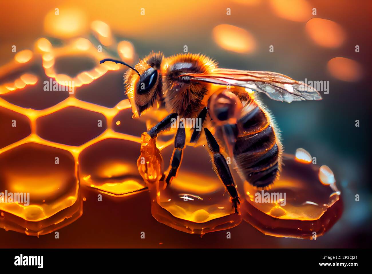 Macro photo of a bee hive on a honeycomb. Bees produce fresh, honey ...