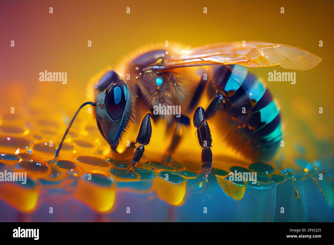 Macro photo of a bee hive on a honeycomb. Bees produce fresh, honey ...