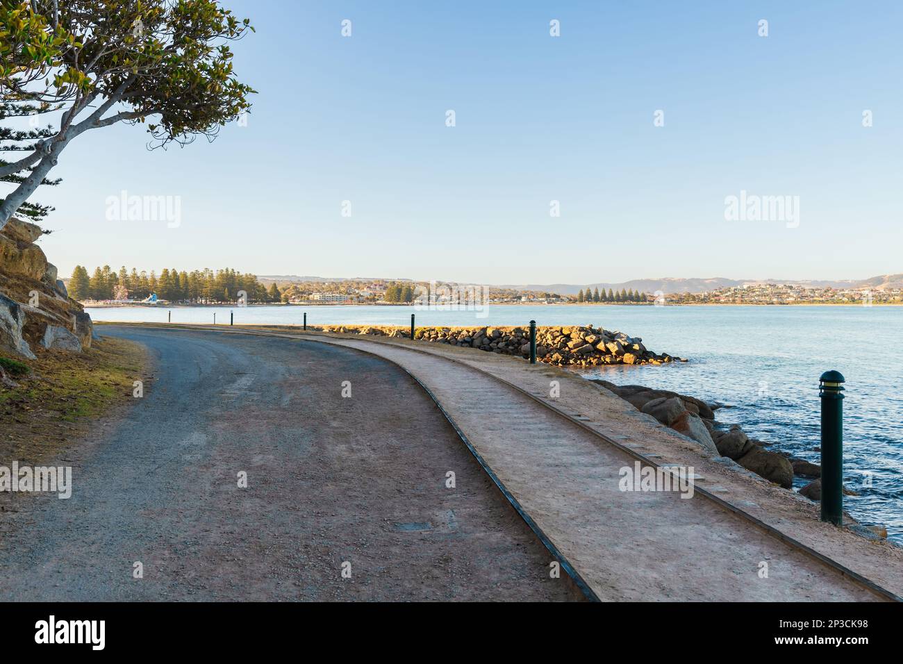 Granite Island causeway viewed towards Victor Harbor at sunset time ...