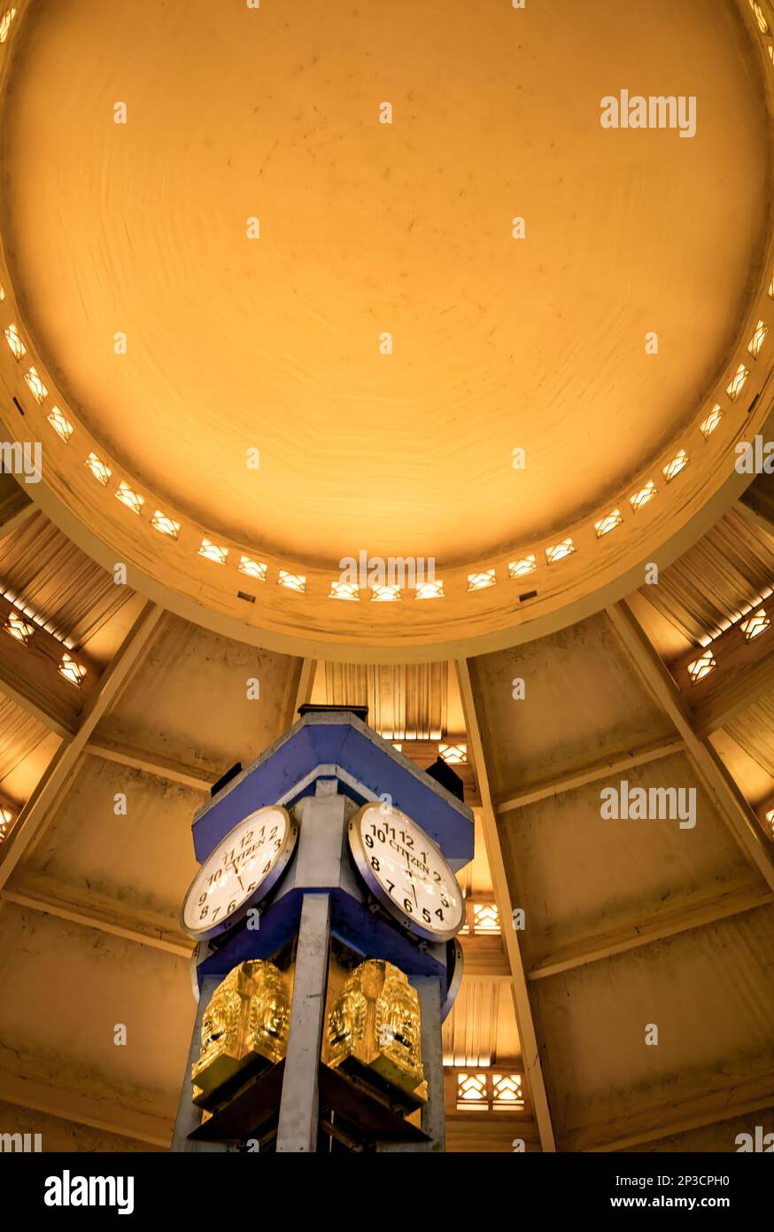 Looking up to the roof and clock of the art deco Central Market in ...