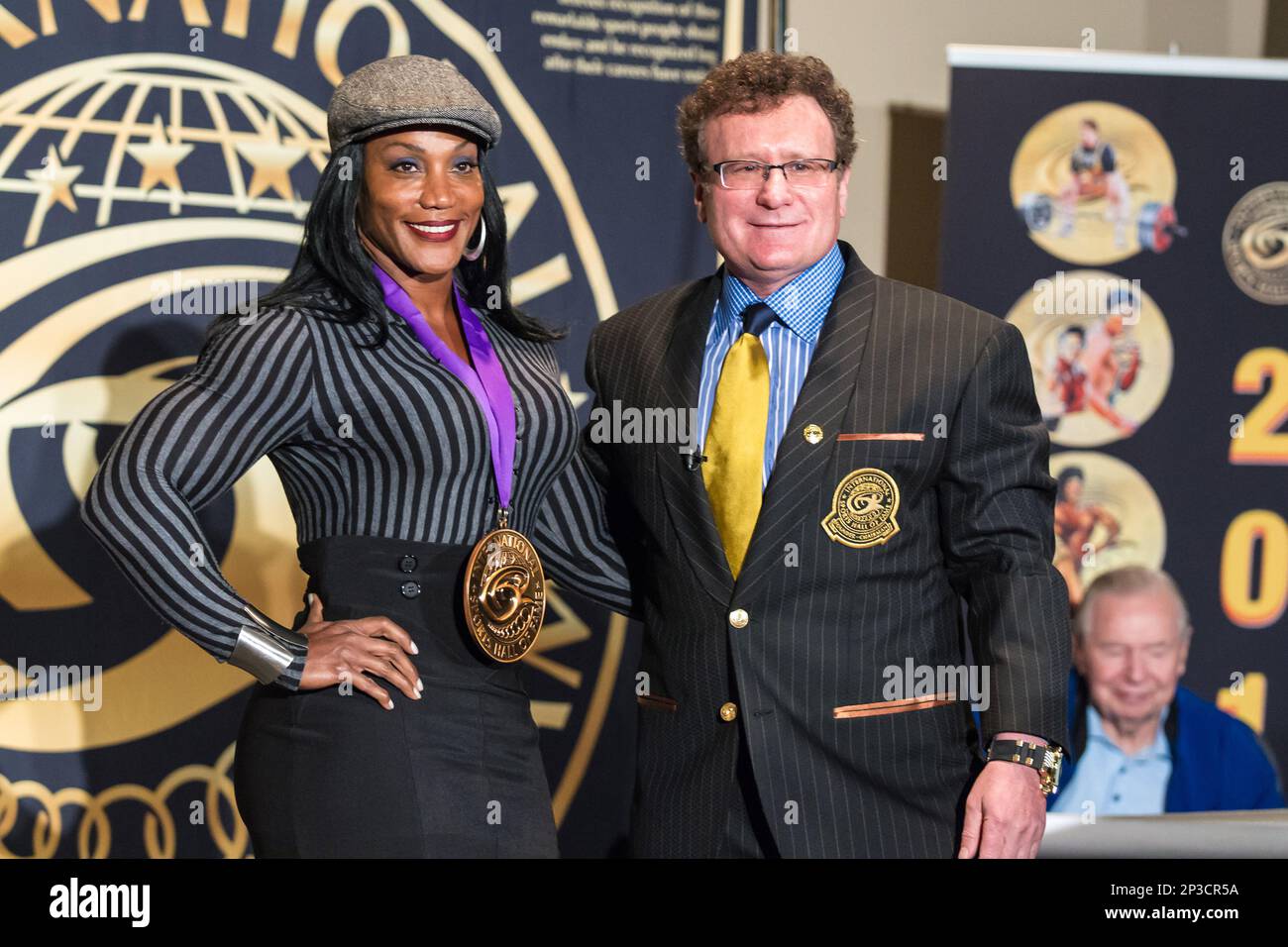 07 March 2015: Lenda Murray is presented with her medallion by Dr ...