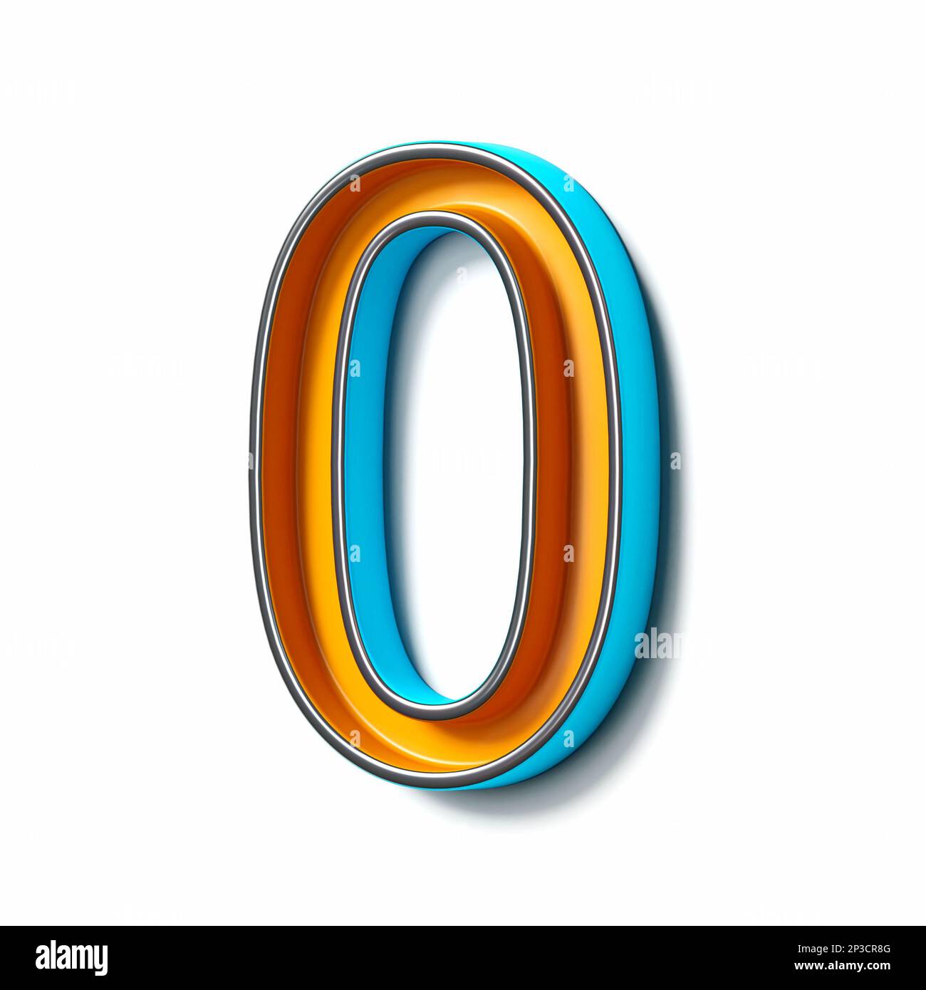 Orange blue thin metal font Number 0 ZERO 3D rendering illustration ...