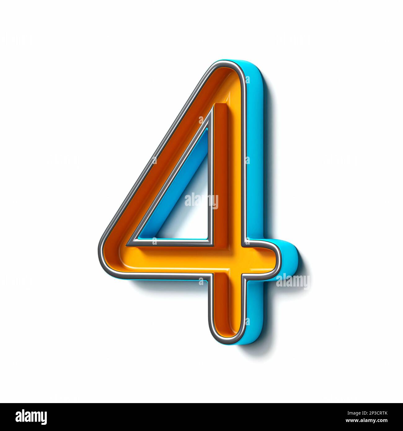 Orange blue thin metal font Number 4 FOUR 3D rendering illustration ...