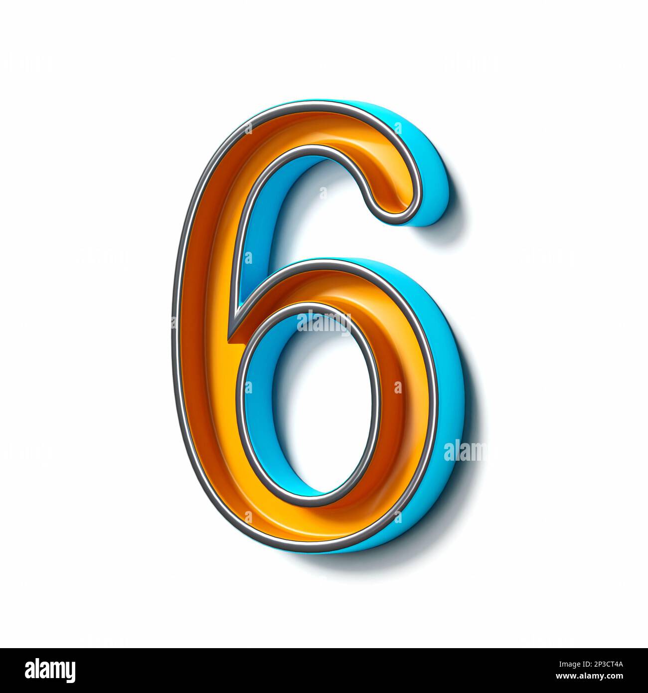 Orange blue thin metal font Number 6 SIX 3D rendering illustration ...