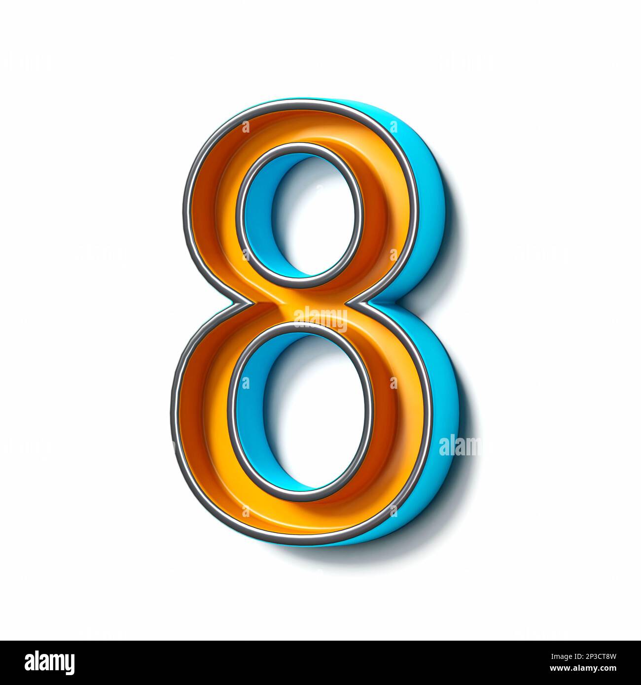 Orange blue thin metal font Number 8 EIGHT 3D rendering illustration ...