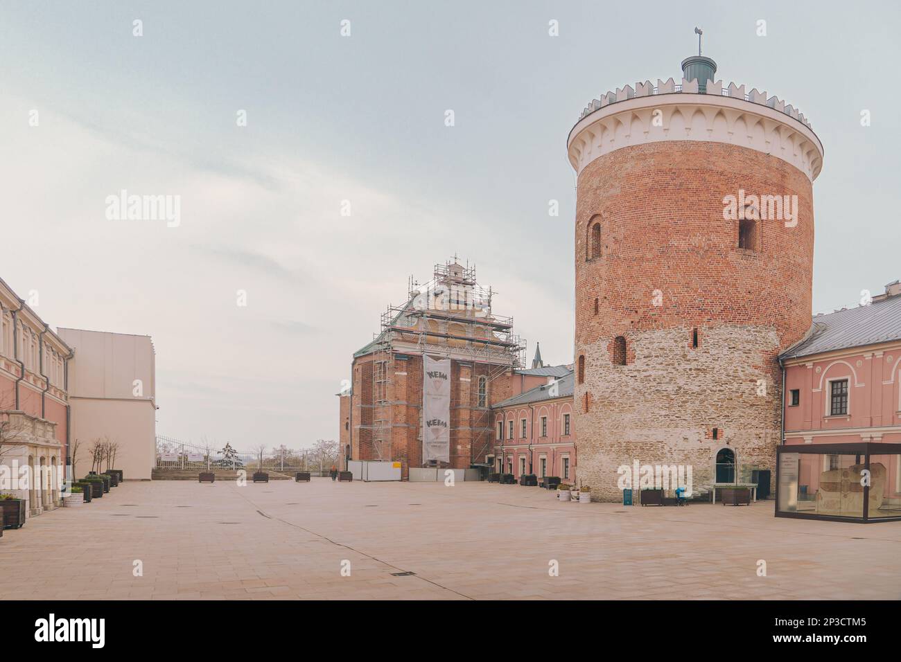 Inner courtyard of the Lublin Castle. View of the donjon and the chapel ...