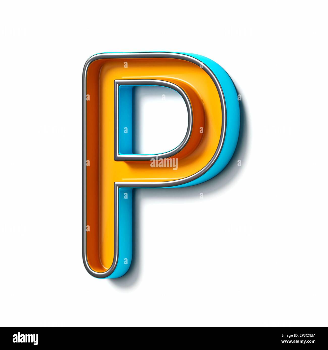 Orange blue thin metal font Letter P 3D rendering illustration isolated ...