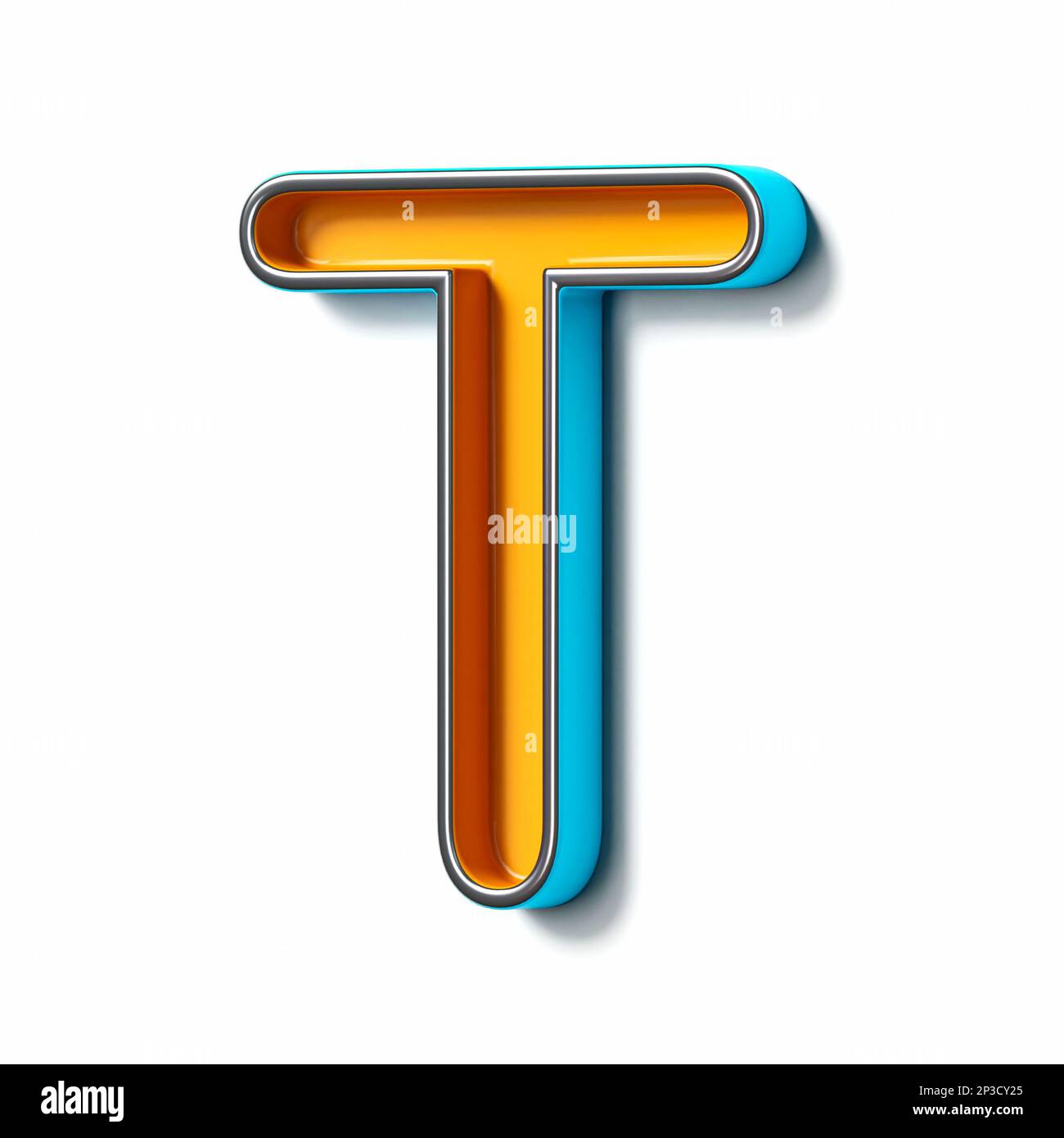 Orange blue thin metal font Letter T 3D rendering illustration isolated on white background ...