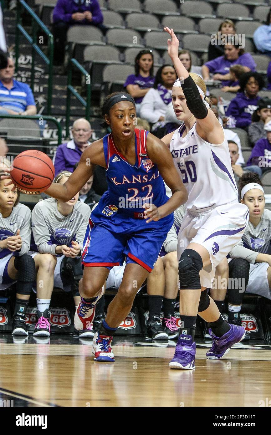 06 MAR 2015: Kansas Jayhawks guard Chayla Cheadle (22) drives around ...