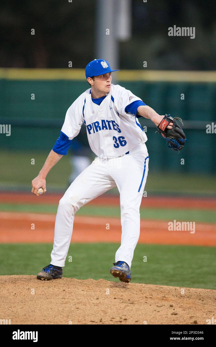 Seton Hall Pirates relief pitcher Sam Burum (36) in action against the ...