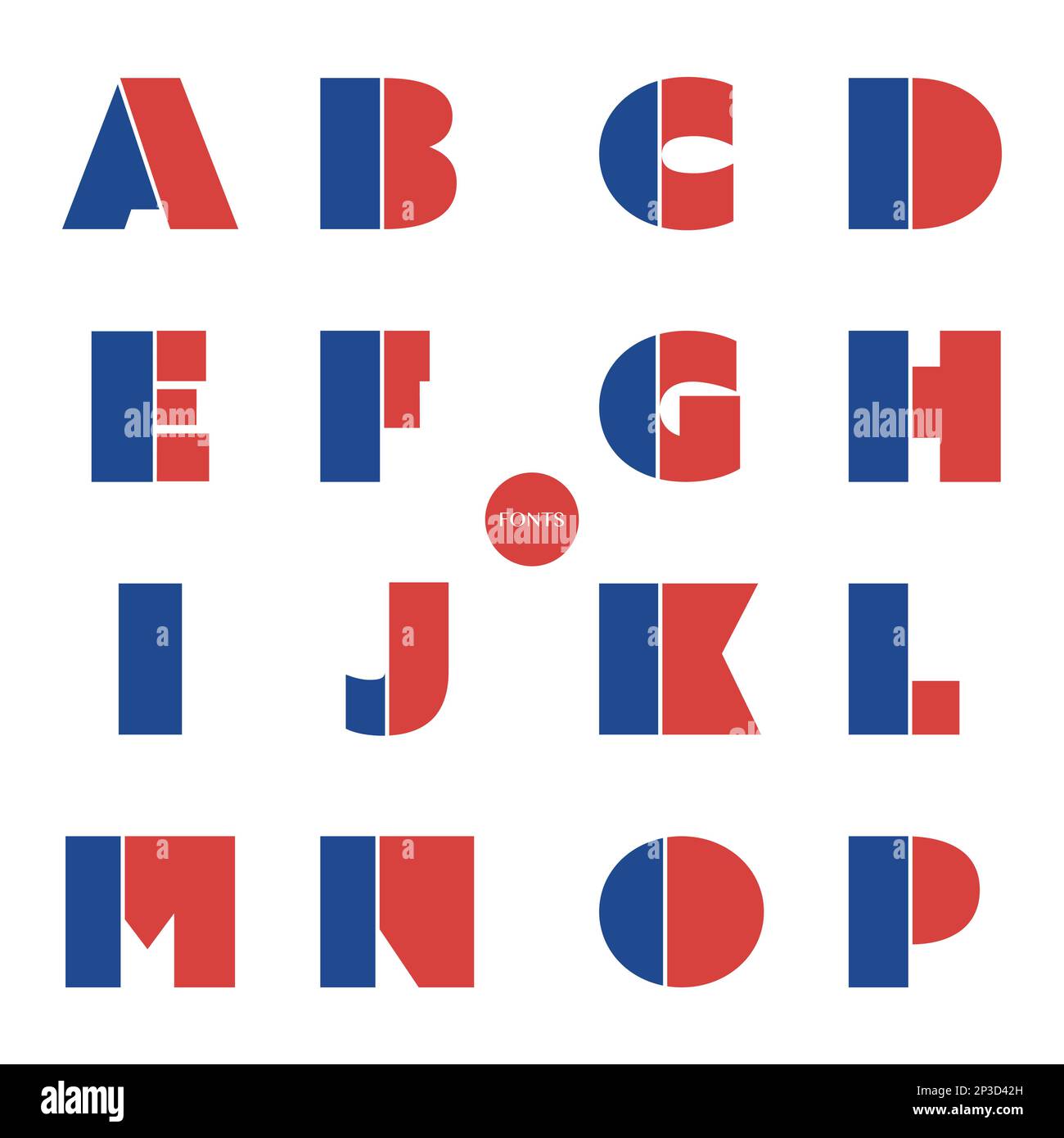 Art Deco Font Set - Blue and Red Colored Vintage Vector Design, Retro ...