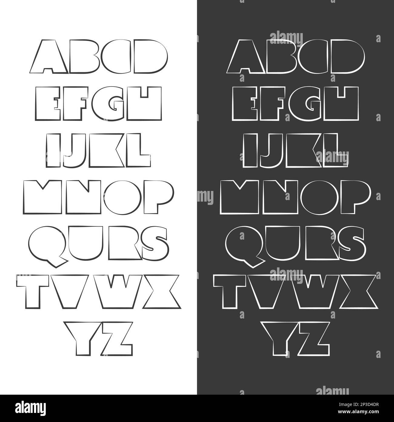 Modern Black and White Bold Font Set Design - Line Art Style Stock ...