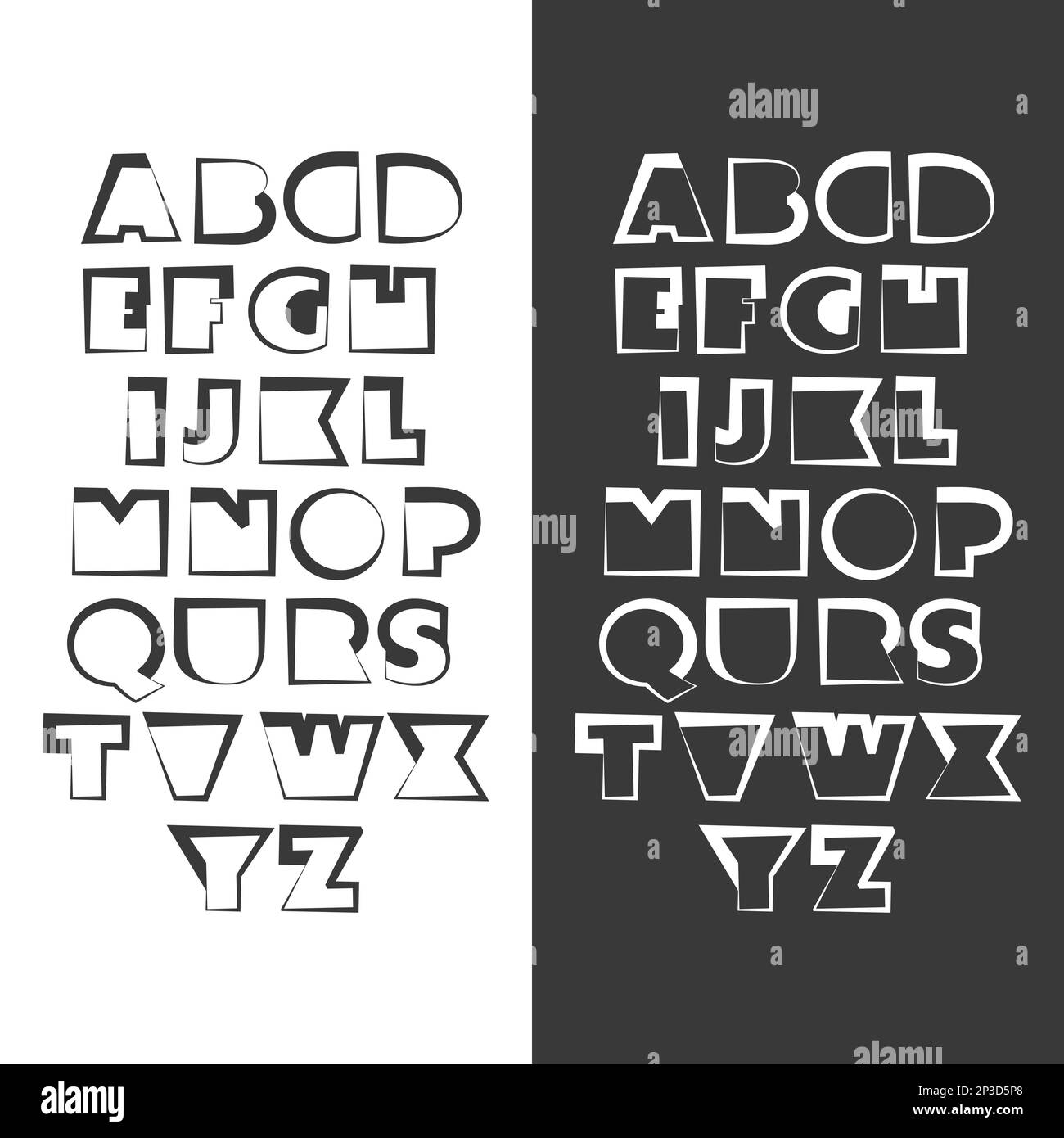 Modern Black and White Bold Font Set Design - Line Art Style Stock ...