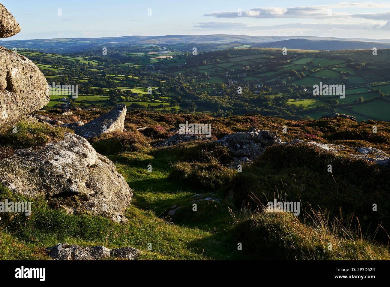 Sunset over Widdicombe-in-the-moor; Dartmoor National Park; Devon Stock ...