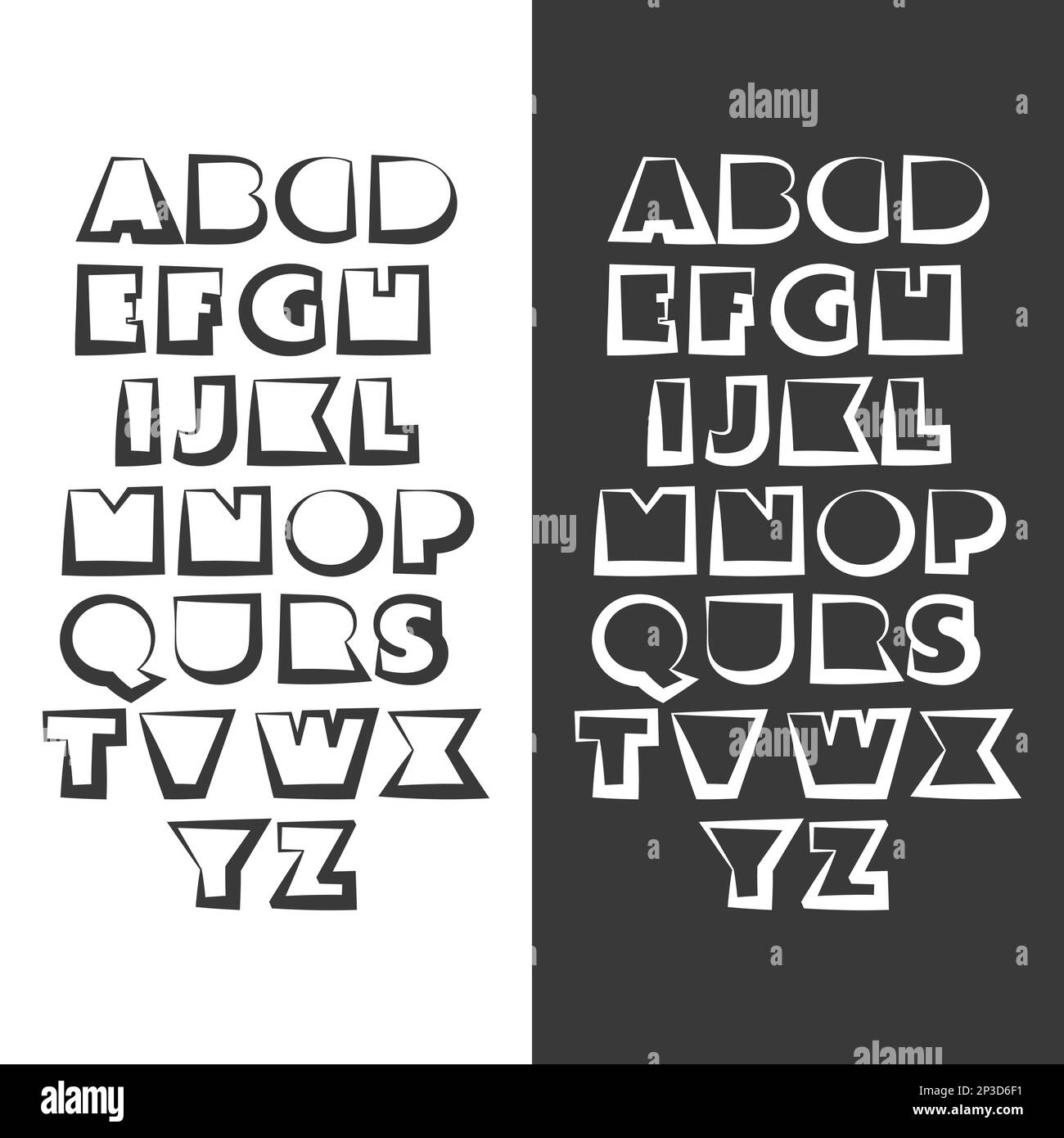 Modern Black and White Bold Font Set Design - Line Art Style Stock ...