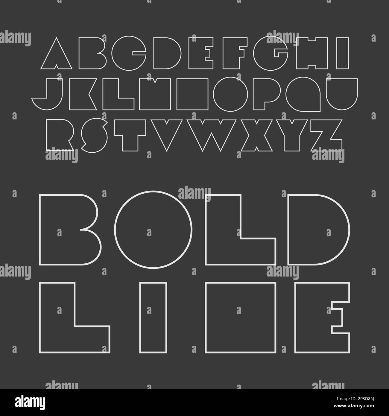 Modern Black and White Bold Font Set Design - Line Art Style Stock ...