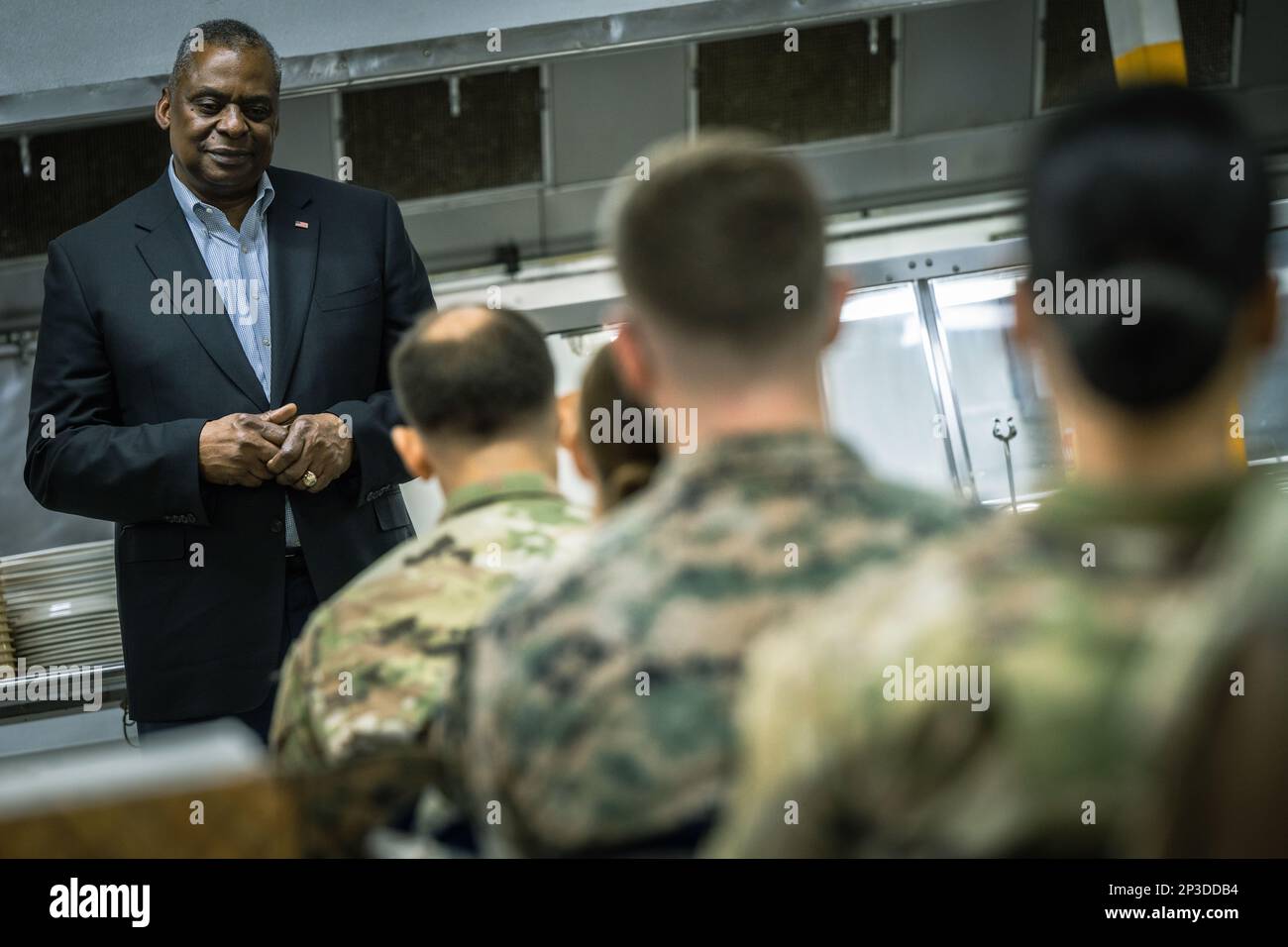 Secretary of Defense Lloyd J. Austin III visits with service members ...