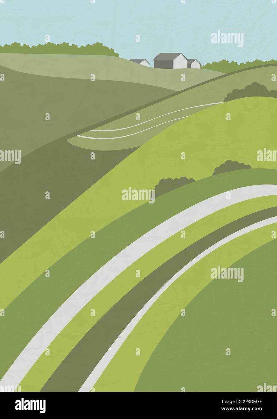 Agriculture valley landscape background illustration poster. Nature ...
