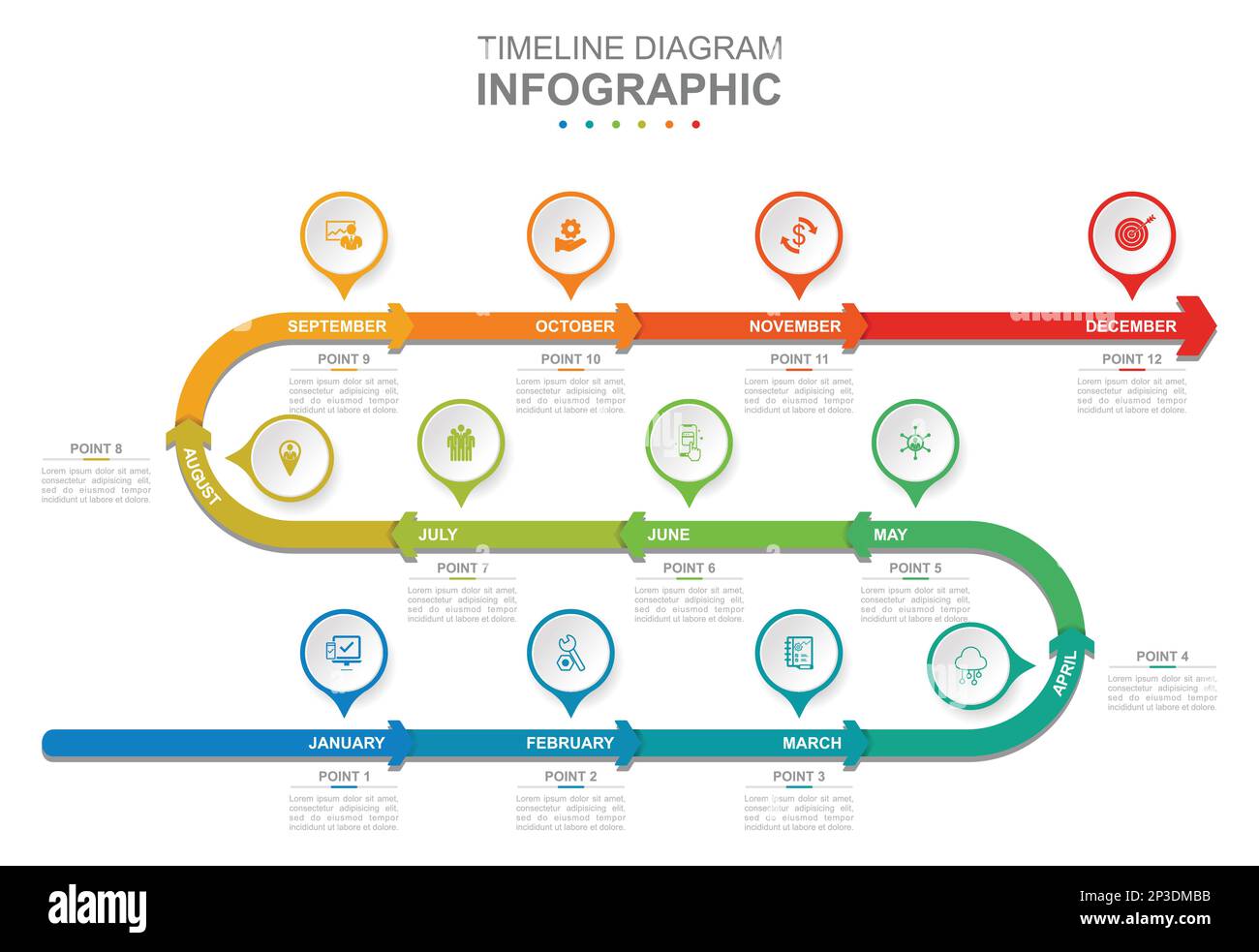 Infographic business template. 12 Months modern Timeline diagram ...