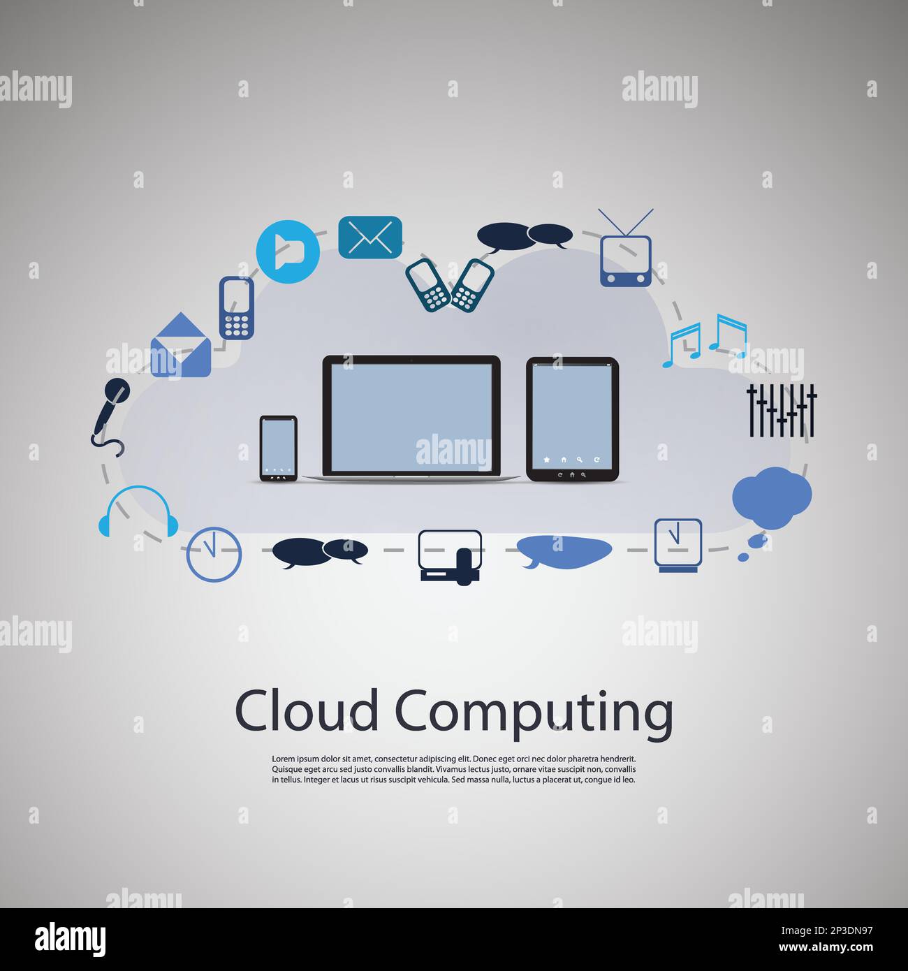 Cloud Computing and Networks Concept with Laptop Computer, Tablet and ...