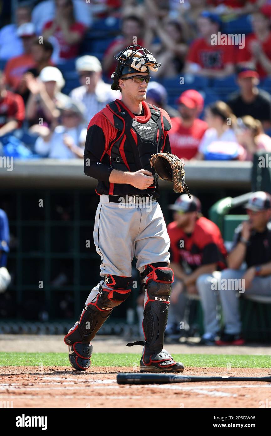 Tampa Spartans catcher Nick Tindall (42) during an exhibition game ...
