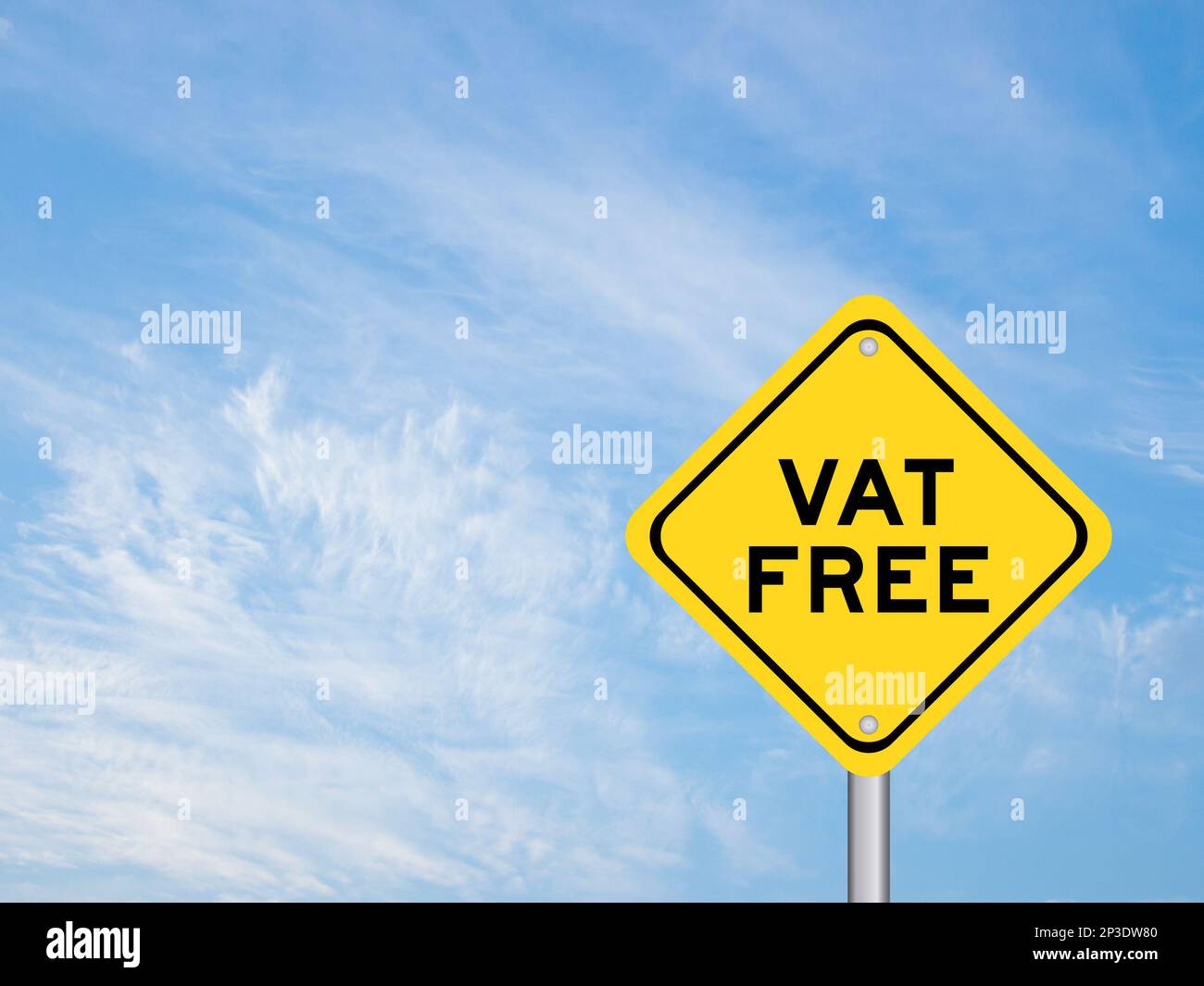 Yellow transportation sign with word vat free on blue color sky ...