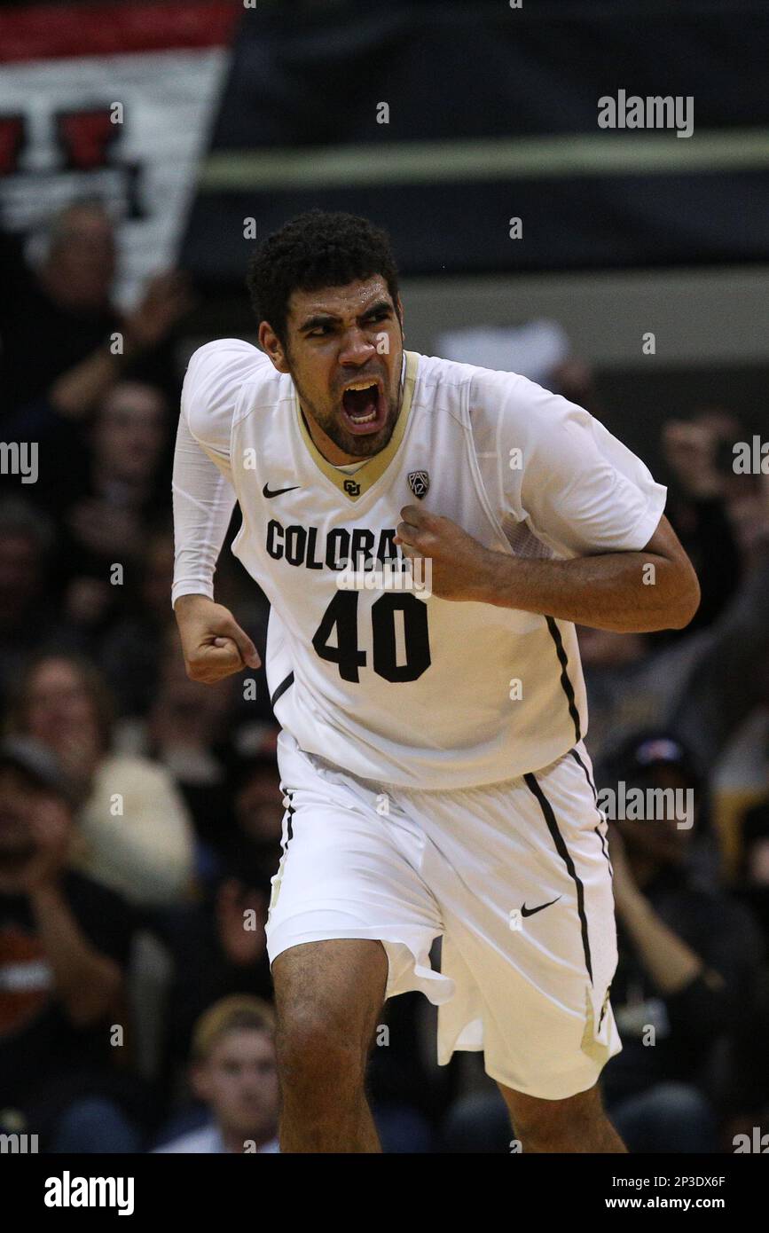 March 1, 2015: Colorado's Josh Scott gets fired up after his put back ...