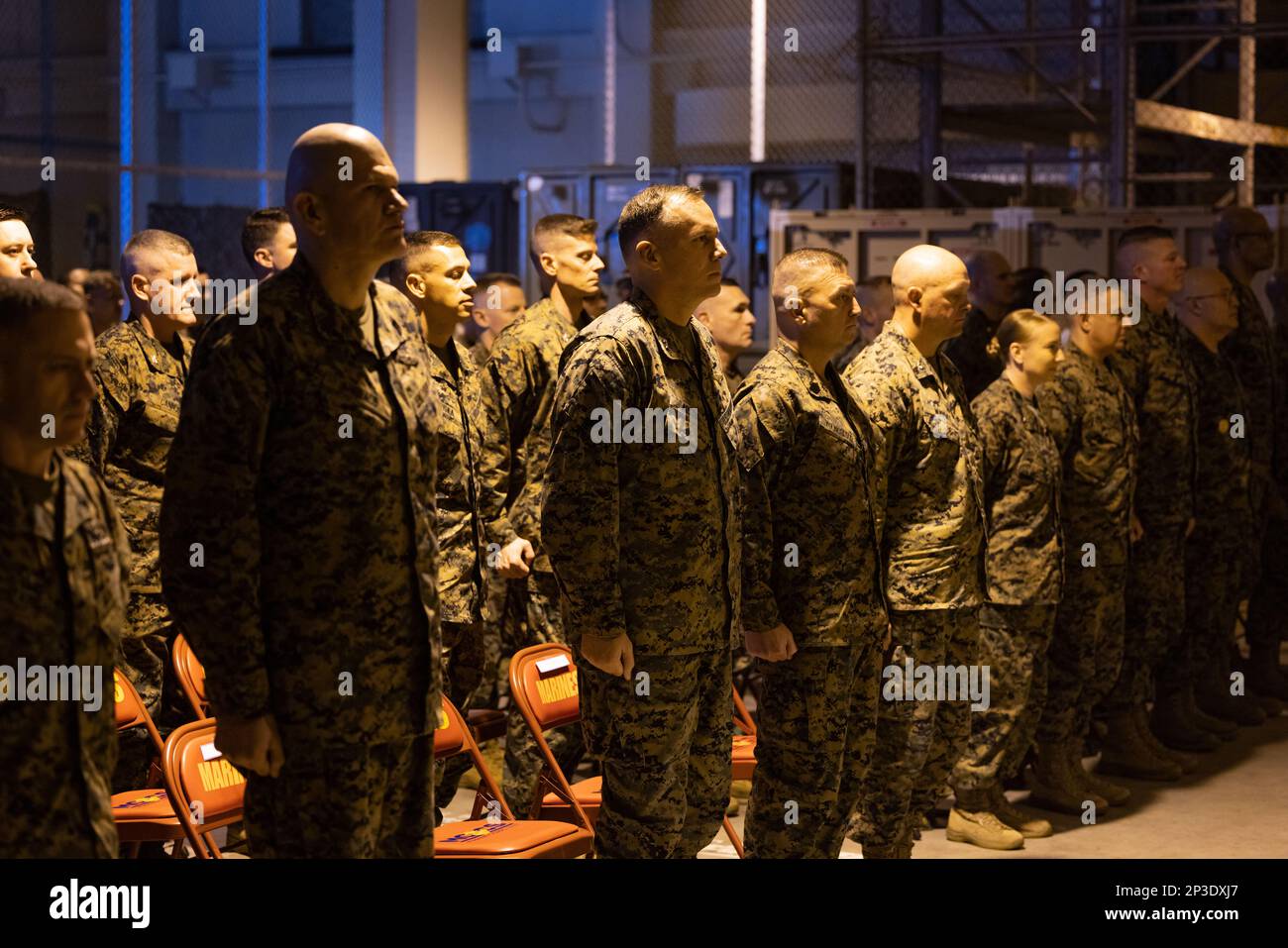 U.S. Marines with Marine Wing Support Squadron (MWSS) 172 stand at ...